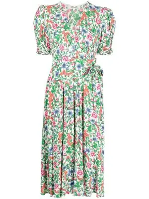 Diane Von Furstenberg Floral Print Pleated Midi Dress