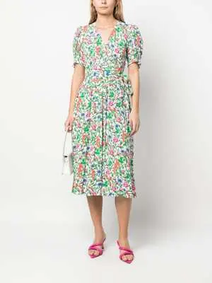 Diane Von Furstenberg Floral Print Pleated Midi Dress