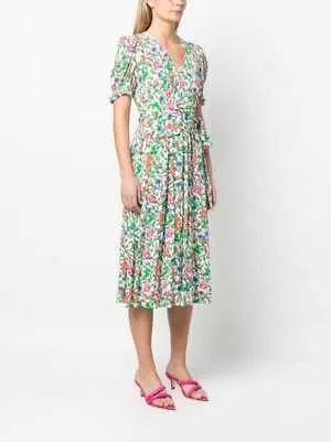Diane Von Furstenberg Floral Print Pleated Midi Dress
