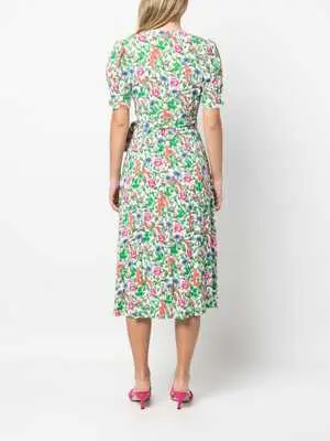 Diane Von Furstenberg Floral Print Pleated Midi Dress