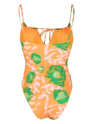 GANNI One-piece Swimsuit With Watercolor Floral Print
