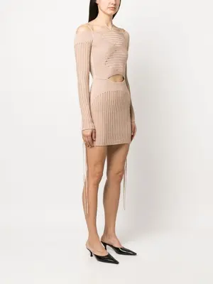 ANDREĀDAMO Ribbed-knit Mini Dress - Neutrals