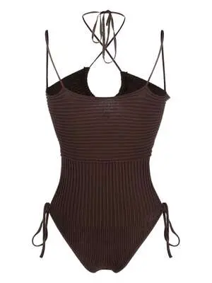 ANDREĀDAMO Halterneck Ribbed-knit Bodysuit - Brown