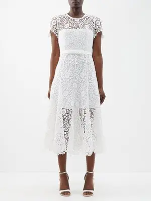 SELF-PORTRAIT Self-portrait - Rose Guipure-lace Midi Dress - Womens - White - White