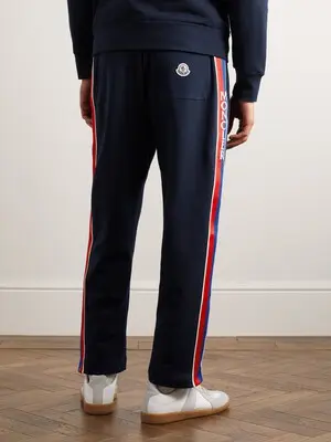 Moncler Tapered Webbing-trimmed Stretch-cotton Jersey Sweatpants