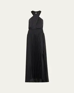 Ramy Brook Arina Pleated Halter Midi Dress - Black