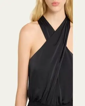 Ramy Brook Arina Pleated Halter Midi Dress - Black