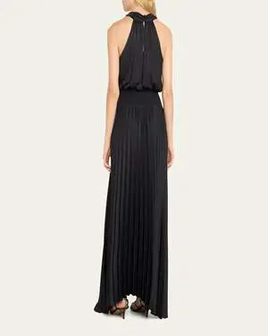 Ramy Brook Arina Pleated Halter Midi Dress - Black