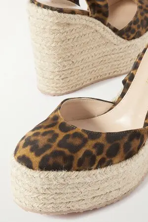 GIANVITO ROSSI 70 Leopard-print Suede Wedge Espadrilles