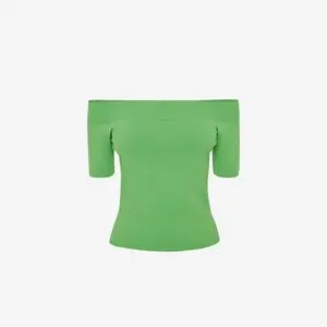 Alexander McQueen Off-the-Shoulder Knit Top Acid Green