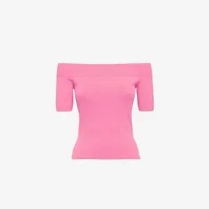 Alexander McQueen Off-the-Shoulder Knit Top Psychedelic Pink