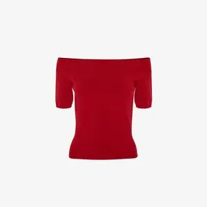 Alexander McQueen Off-the-Shoulder Knit Top Welsh Red