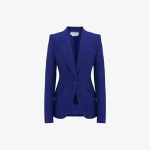 Alexander McQueen Peak Shoulder Leaf Crepe Jacket Electric Navy