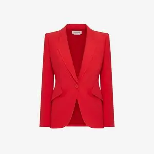 Alexander McQueen Peak Shoulder Leaf Crepe Jacket Lust Red