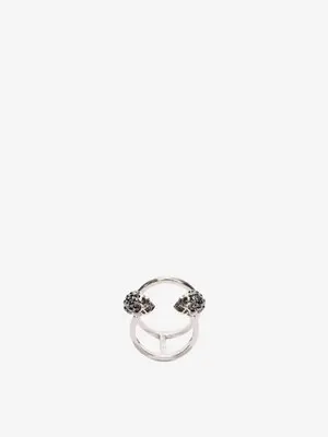 Alexander McQueen Twin Skull Double Ring - Silver