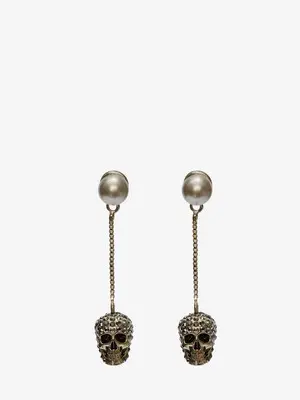 Alexander McQueen Pave Skull Chain Earrings - Gold