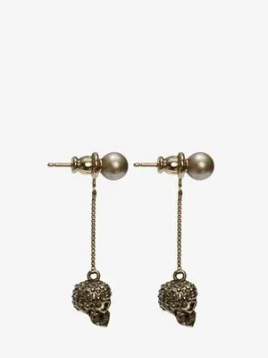 Alexander McQueen Pave Skull Chain Earrings