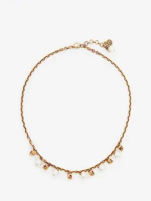Alexander McQueen Pearly Skull Chain Necklace - Antique Gold