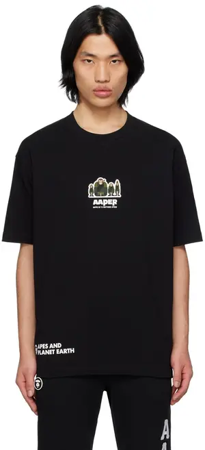 A BATHING APE AAPE By A Bathing Ape Black Rubberized T-Shirt - Bke