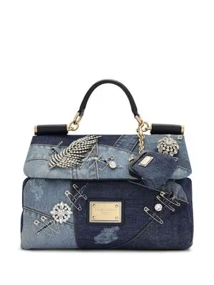 Dolce & Gabbana Sicily Medium Patchwork Denim Top-handle Bag