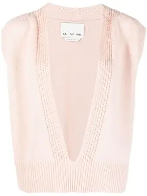 SA SU PHI Plunging V-neck Cashmere Top - Pink