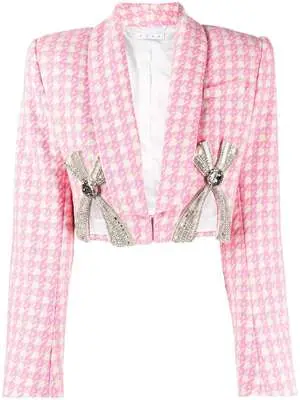 AREA Deco Bow Slit Cropped Blazer - White