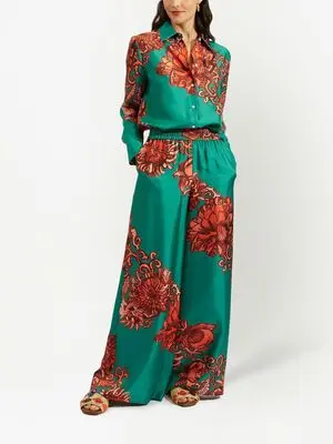 La DoubleJ Floral Print Palazzo Trousers - Green