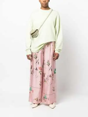 LANVIN Foliage-print Silk Palazzo Trousers