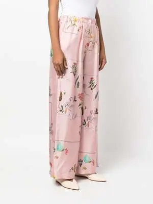 LANVIN Foliage-print Silk Palazzo Trousers