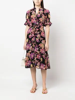 Diane Von Furstenberg Floral Print Chiffon Midi Dress