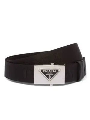 Prada Triangle Logo Woven Belt - Black