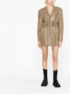 THE MANNEI Irbid Leather Blazer Dress - Brown