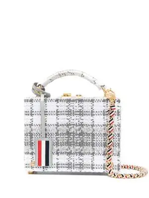 Thom Browne Mini Woven Tartan Tweed Bag - Grey
