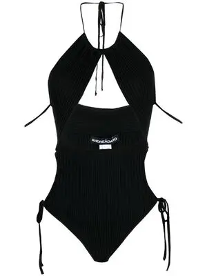 ANDREĀDAMO Ribbed-knit Cut-out Bodysuit - Black