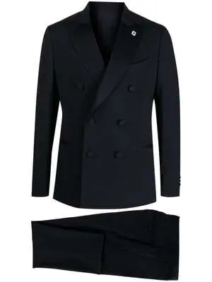 LARDINI Double-breasted Wool Suit - Blue