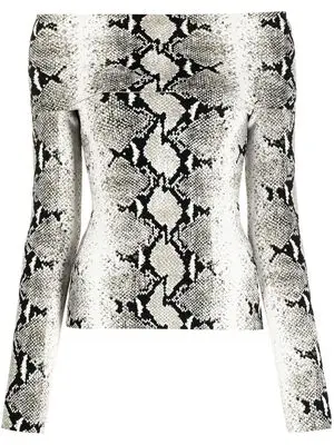 Khaite Snakeskin-print Off-shoulder Top - White