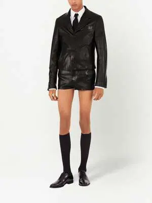 FERRAGAMO Slim-cut Single-breasted Leather Blazer - Black