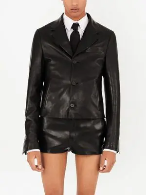 FERRAGAMO Slim-cut Single-breasted Leather Blazer - Black