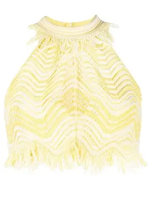 GENNY Fringe-detail Knitted Cropped Top - Yellow