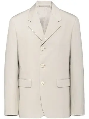 Prada Triangle Logo Single-breasted Blazer - Neutrals