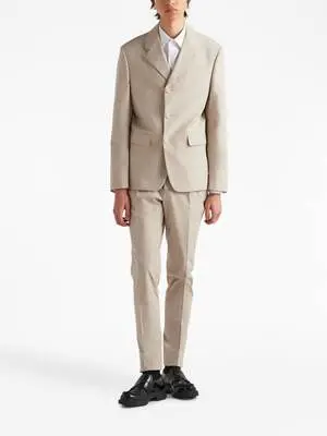 Prada Triangle Logo Single-breasted Blazer - Neutrals