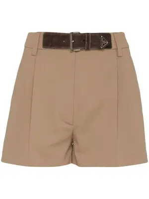 Prada Gabardine Belted Shorts - Brown