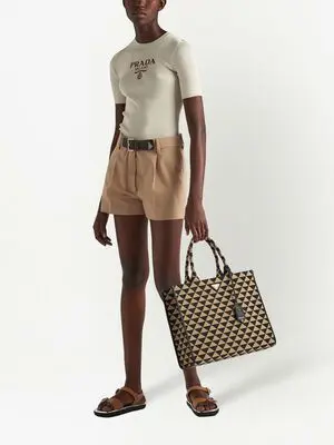 Prada Gabardine Belted Shorts - Brown