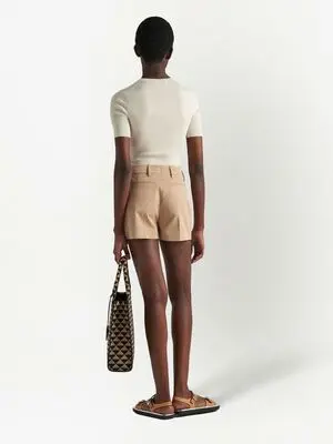 Prada Gabardine Belted Shorts - Brown