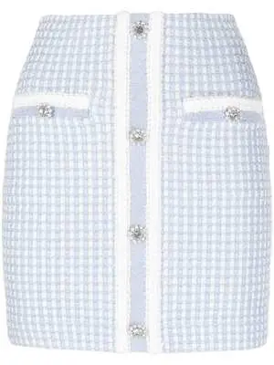 SELF-PORTRAIT Checked Metallic Mini Skirt - Blue