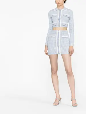 SELF-PORTRAIT Checked Metallic Mini Skirt - Blue