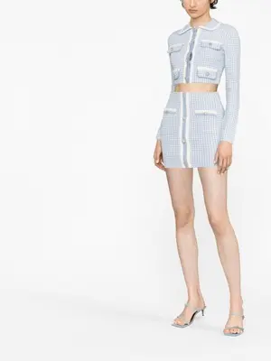 SELF-PORTRAIT Checked Metallic Mini Skirt - Blue