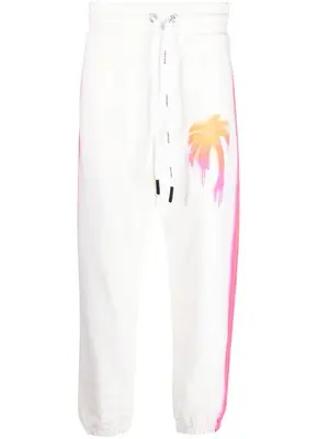 Palm Angels Sprayed Palm Cotton Track Pants - White
