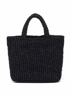 Prada Logo-embroidered Raffia Tote Bag