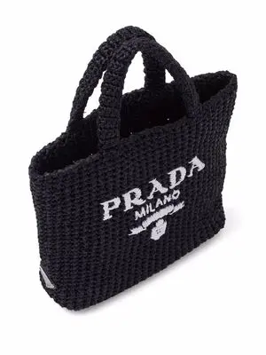 Prada Logo-embroidered Raffia Tote Bag